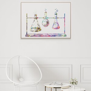Chemical Flasks Chemistry Art Poster Medical Science Watercolor Digital ...