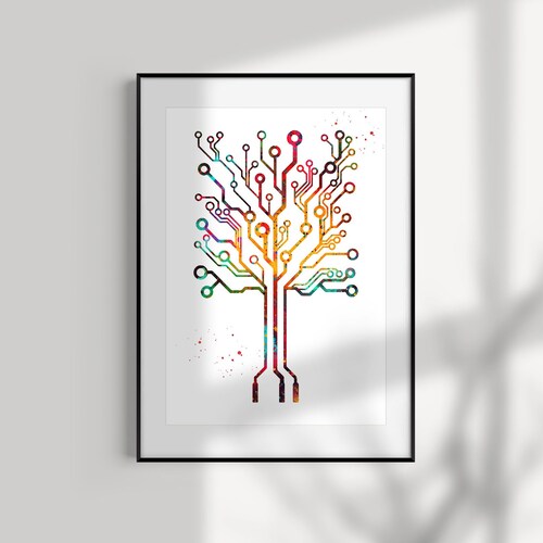 Circuit Board Science Art Watercolor Computer Science Art - Etsy