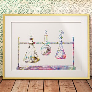 Chemical Flasks Chemistry Art Poster Medical Science Watercolor Digital ...