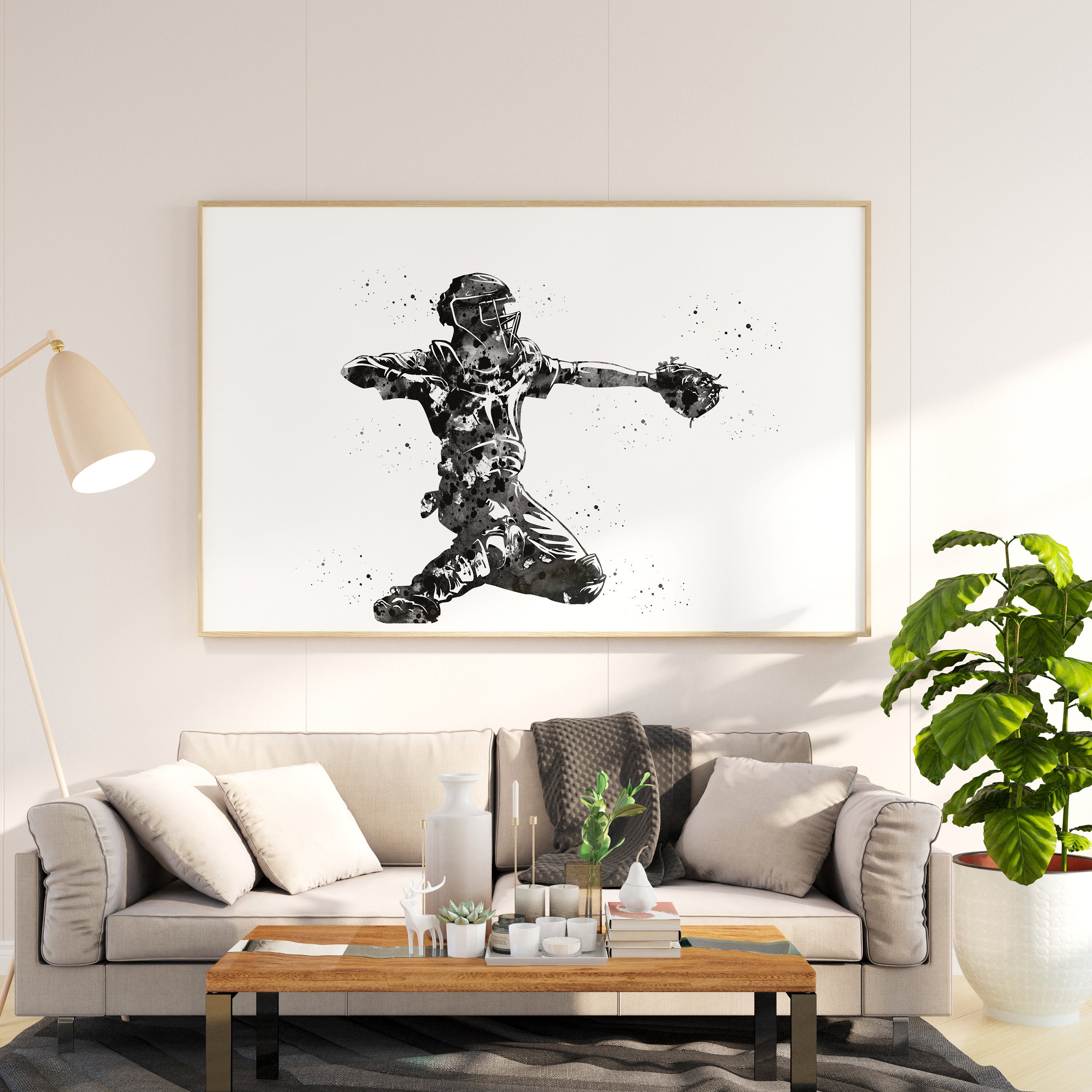 Baseball Catcher Sport Poster Watercolor Art Team Sport - Etsy