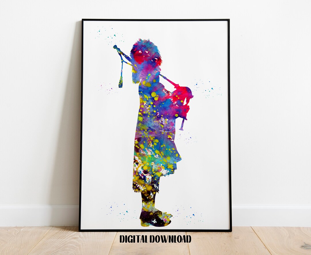 Bagpiper Celtic Musical Instrument Bagpipe Poster Watercolor Digital ...