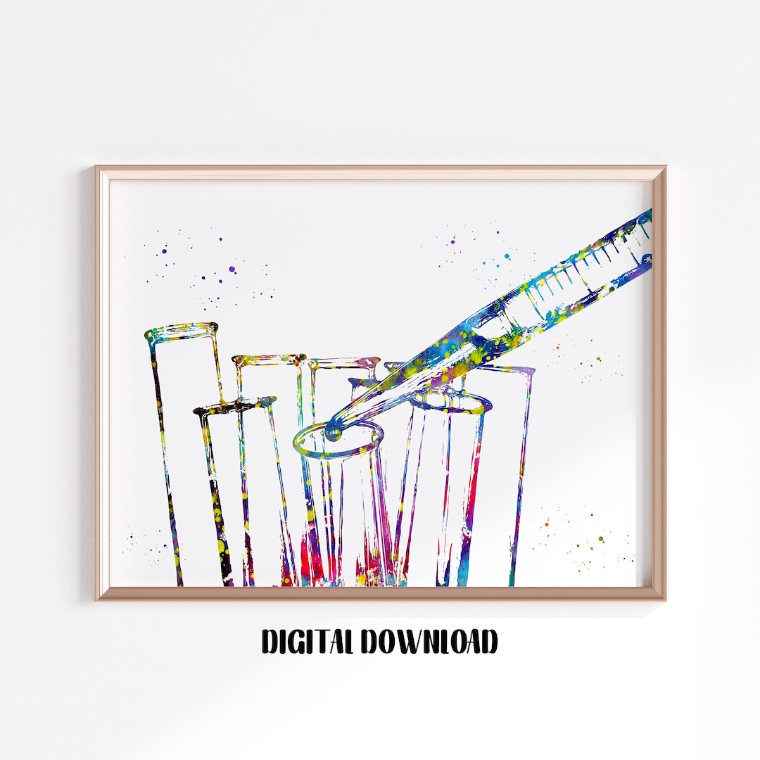 Pipette and Test Tubes Chemistry Poster Medical Science Watercolor ...