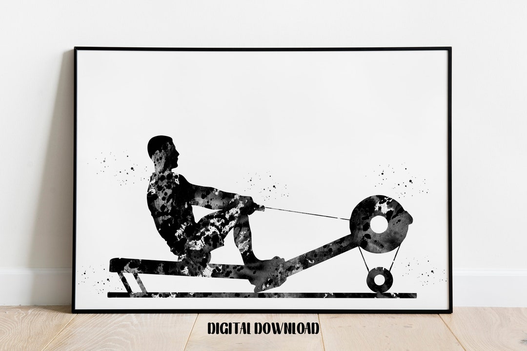 Man Rowing Gym Exercise Sport Poster Watercolor Art Digital Printable ...