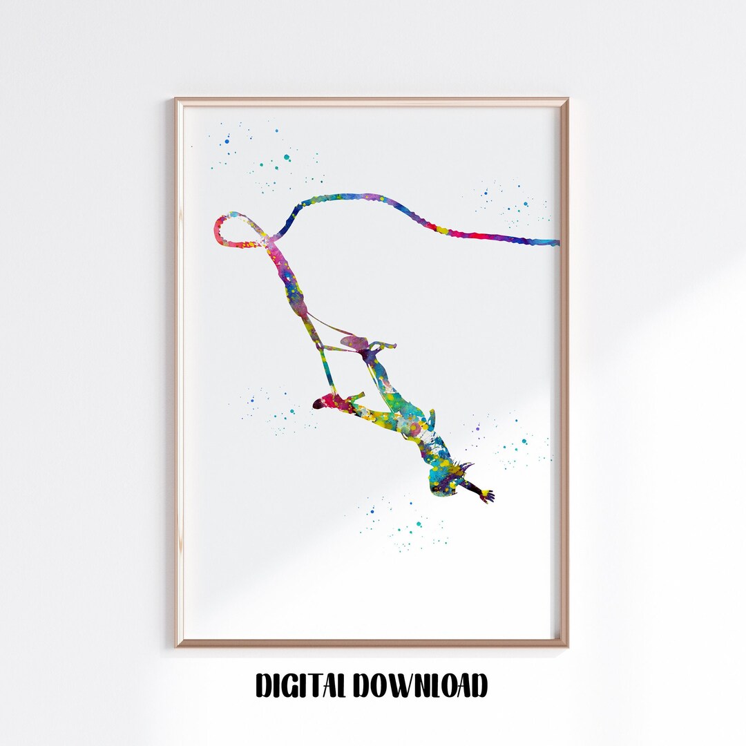 Bungee Jumping Girl Sport Poster Watercolor Art Digital Printable ...