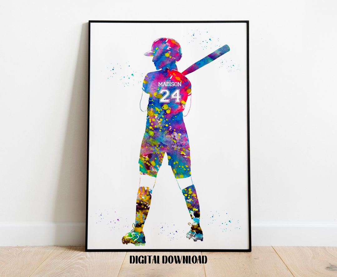 Softball Player Girl Personalized Art Custom Name and Number Sport ...