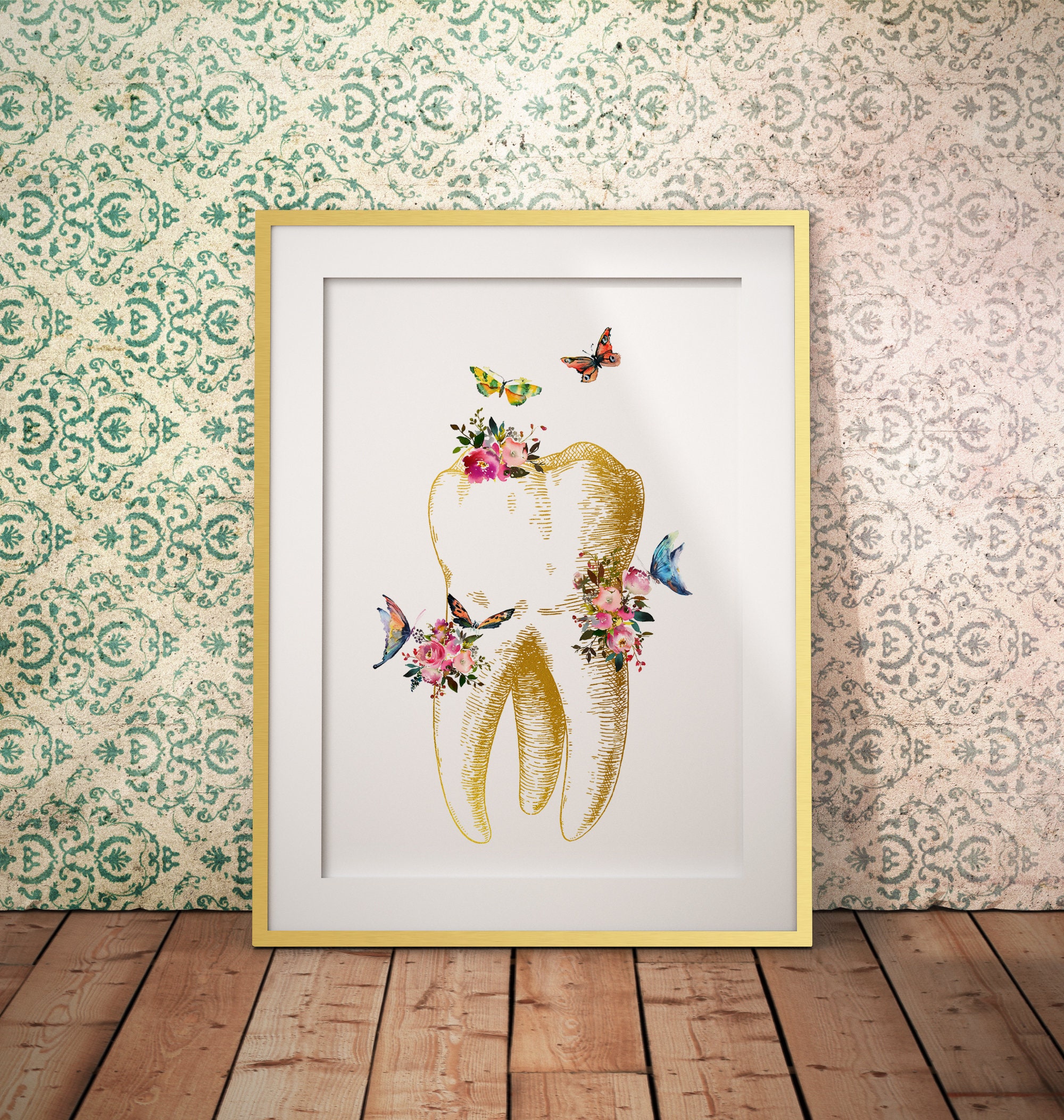 Human Tooth Medical Dental Illustration Floral Flowers Medical | Etsy