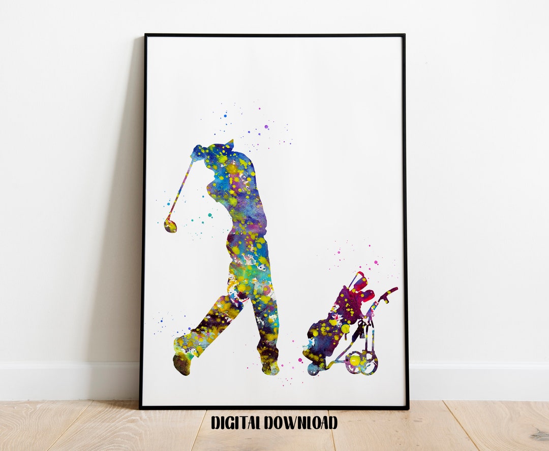 Man Golfer Sport Golf Poster Watercolor Art Digital Printable Download ...