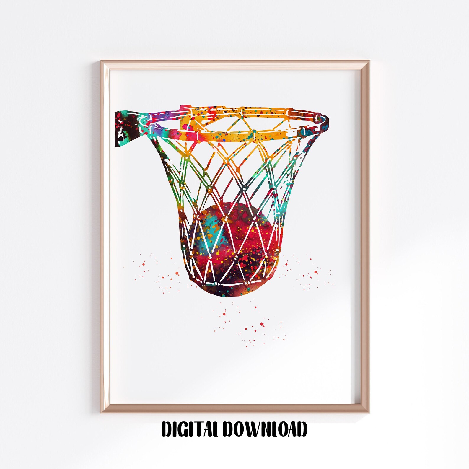 Basketball Art Ball in Net Basket Goal Sport Poster Watercolor - Etsy