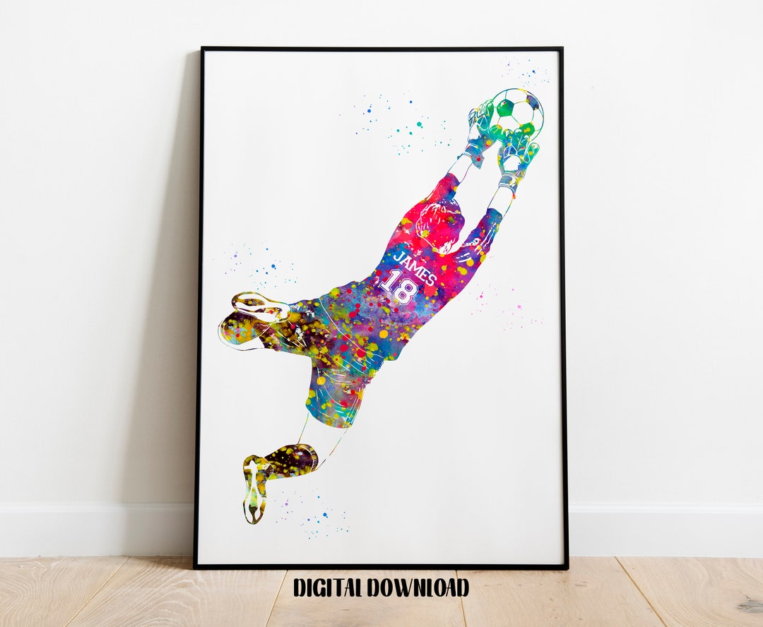 Soccer Player Goalie Personalized Art Custom Name and Number Watercolor ...