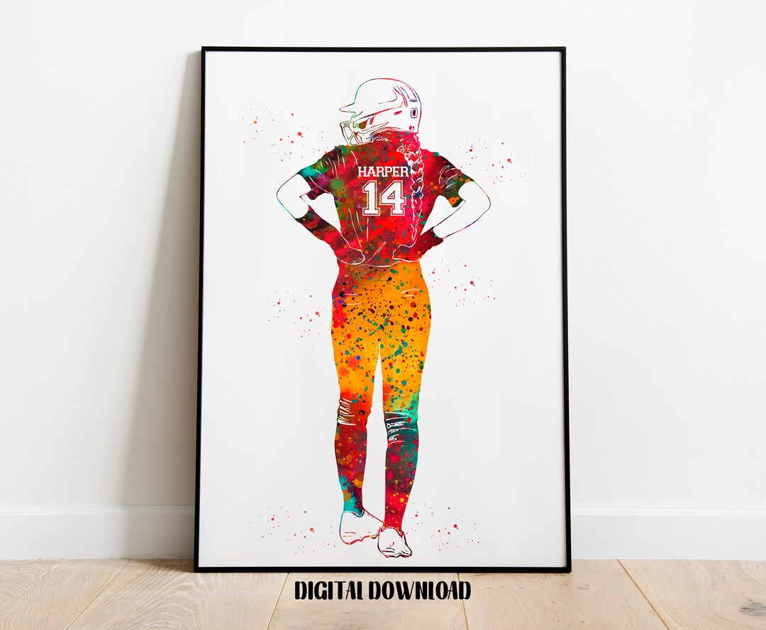 Softball Player Girl Personalized Art Custom Name and Number Sport ...