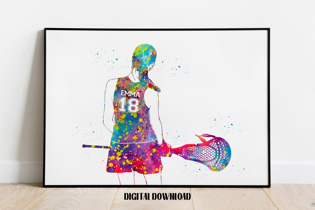 Girl Lacrosse Player Personalized Art Custom Name and Number Sport ...