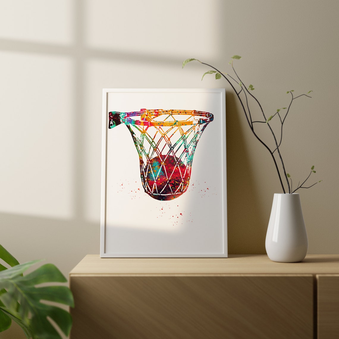 Basketball Art Ball in Net Basket Goal Sport Poster Watercolor - Etsy