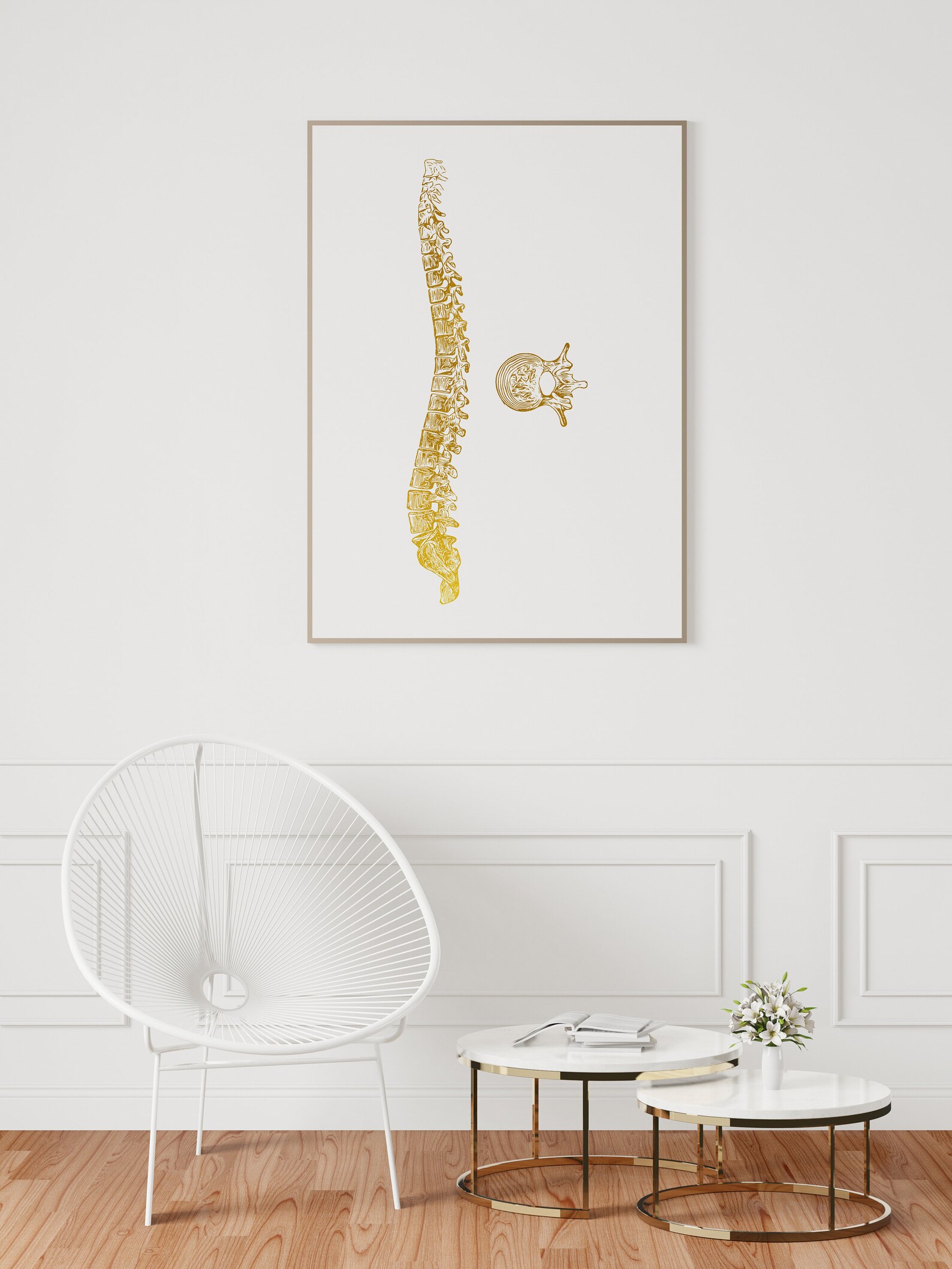 Spine With Vertebra Medical Art Anatomy Golden Art Digital Printable ...