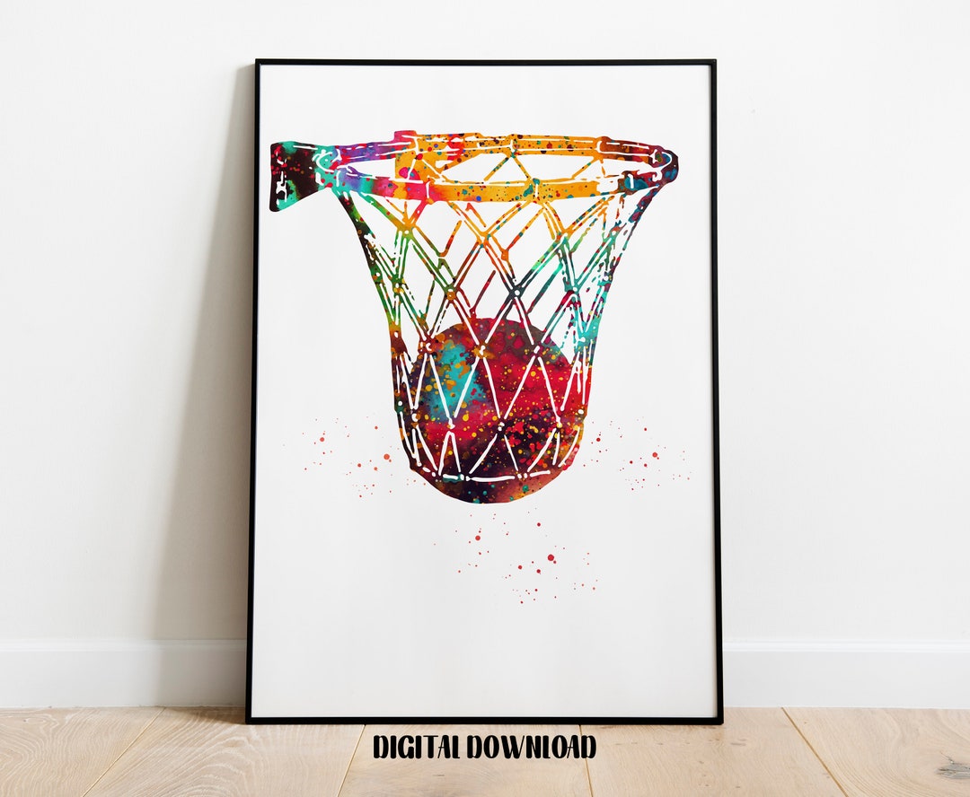 Basketball Art Ball in Net Basket Goal Sport Poster Watercolor Art ...