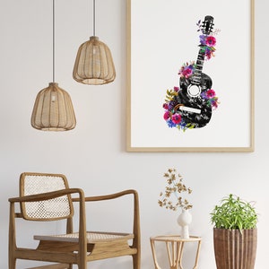 Acoustic Guitar Music Poster Decor Wall Art Watercolor Digital ...
