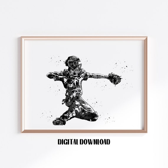 Baseball Catcher Sport Poster Watercolor Art Team Sport | Etsy