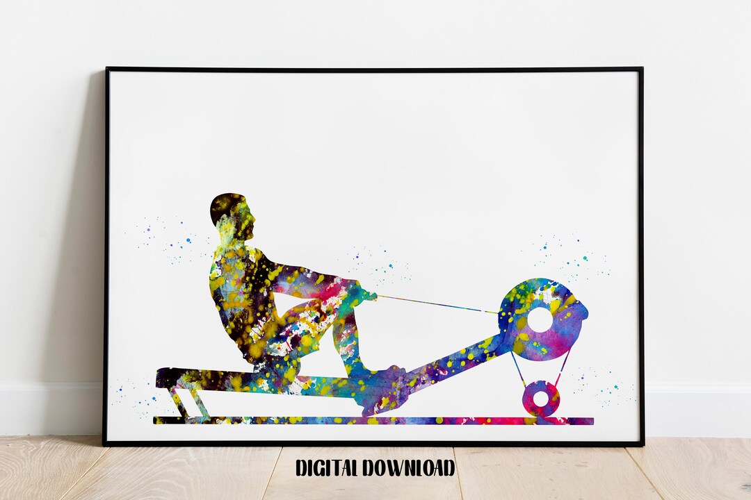Man Rowing Gym Exercise Sport Poster Watercolor Art Digital Printable ...