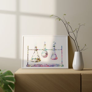 Chemical Flasks Chemistry Art Poster Medical Science Watercolor Digital ...