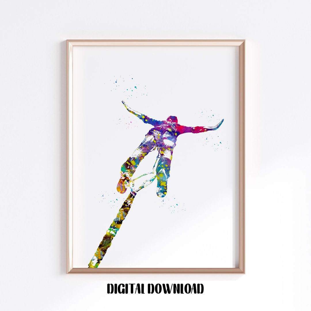 Bungee Jumping Man Sport Poster Watercolor Art Digital - Etsy