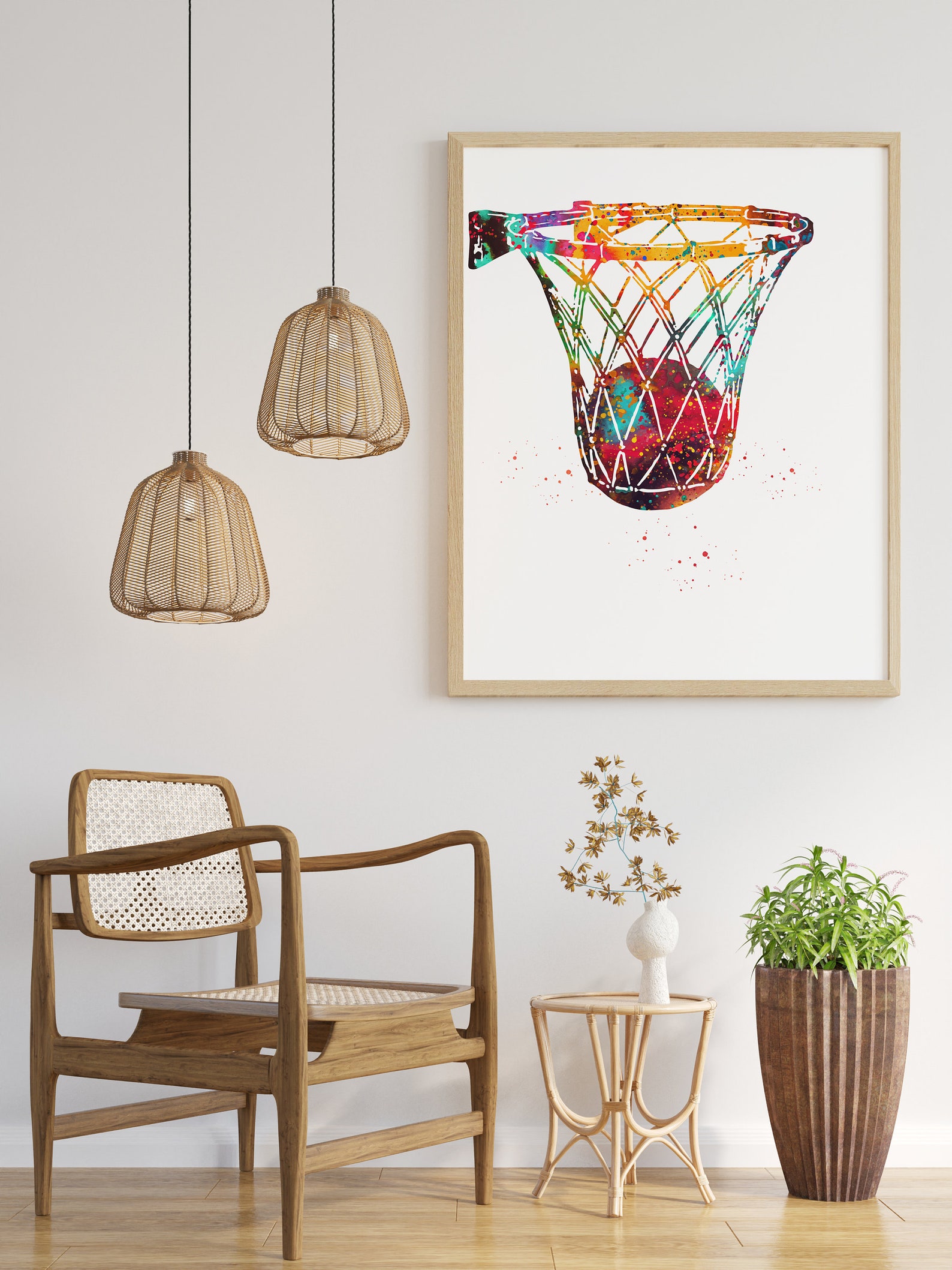Basketball Art Ball in Net Basket Goal Sport Poster Watercolor - Etsy