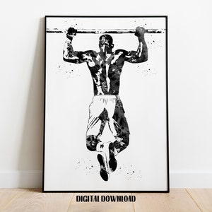 Gym Art Pull up Crossfit Exercise Sport Poster Watercolor Art Digital ...