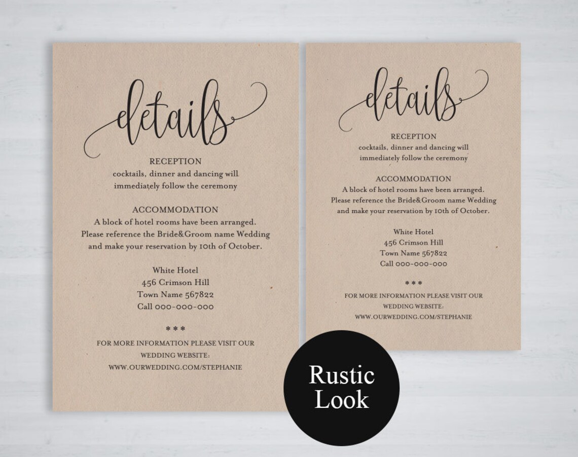 Wedding Details Cards Wedding Card Templates Wedding - Etsy