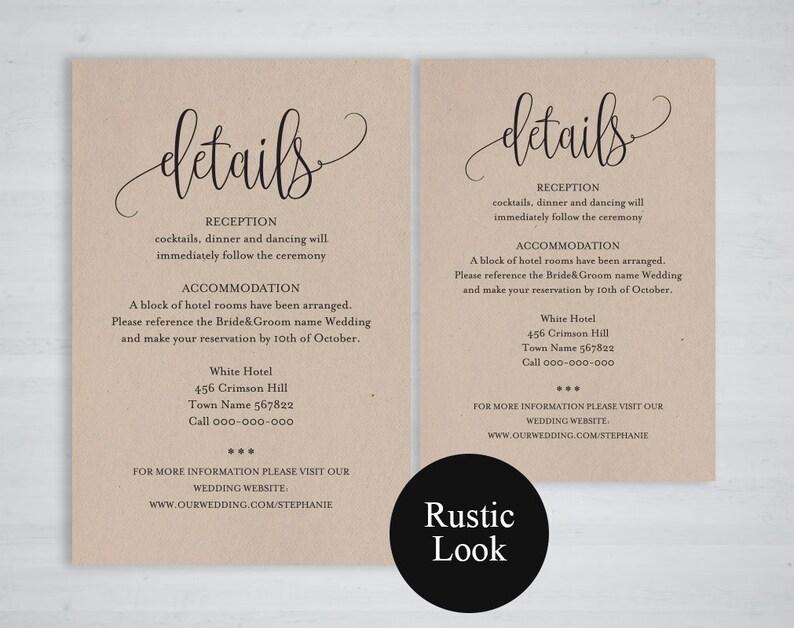 Wedding Details Cards Wedding Card Templates Wedding - Etsy