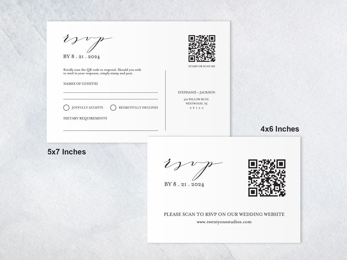 Elegant QR Code RSVP Card Template Wedding Response Online - Etsy