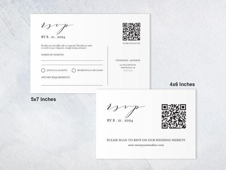 Elegant QR Code RSVP Card Template Wedding Response Online - Etsy