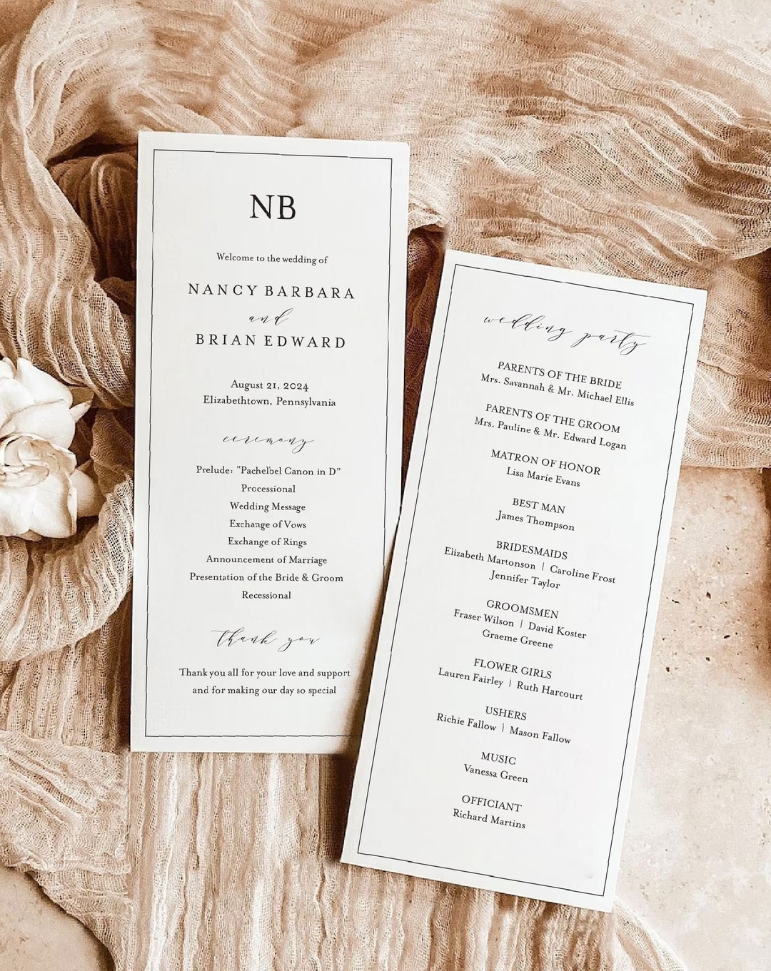 Elegant Wedding Program Template, Monogram & Border, Wedding Ceremony ...