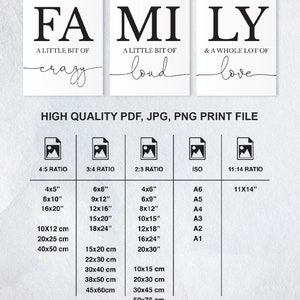 Black & White Family Sign, Family a Little Bit of Crazy Print, Set of 3 ...