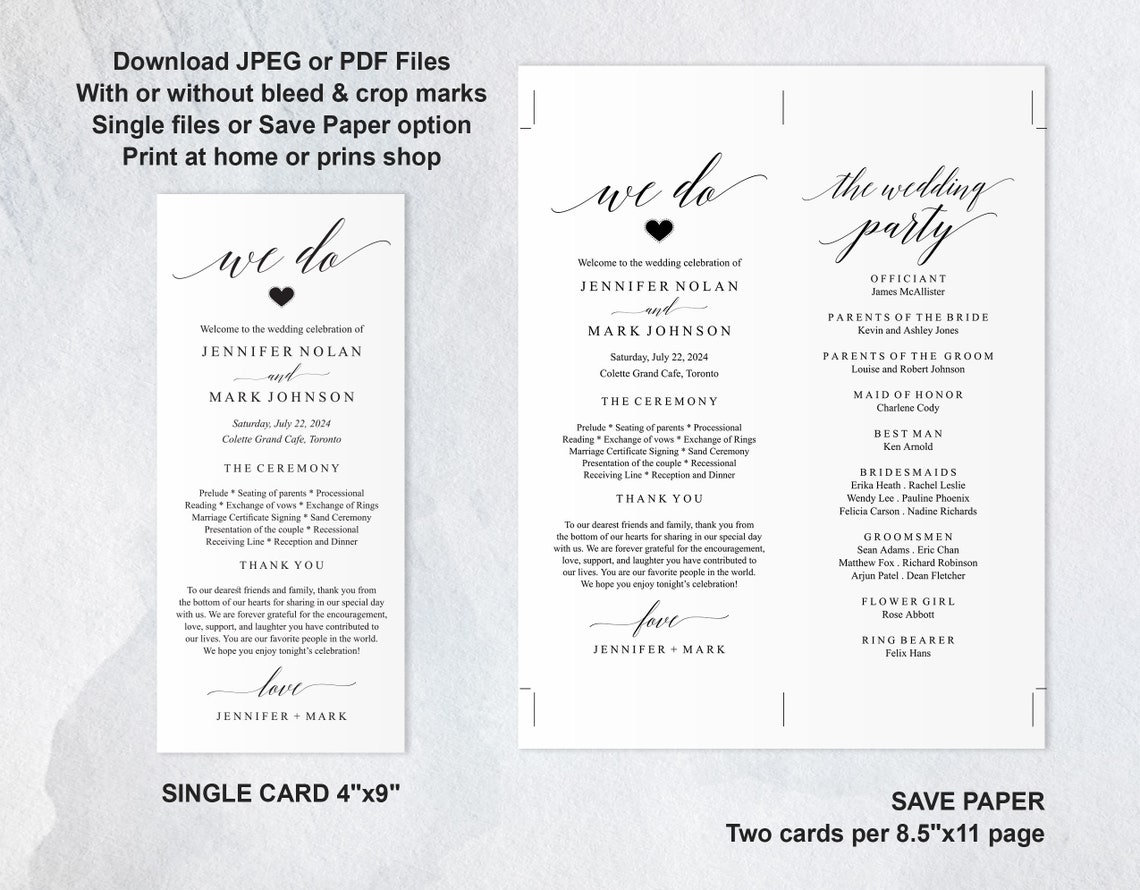 Classic Wedding Program Wedding Program Template Wedding - Etsy