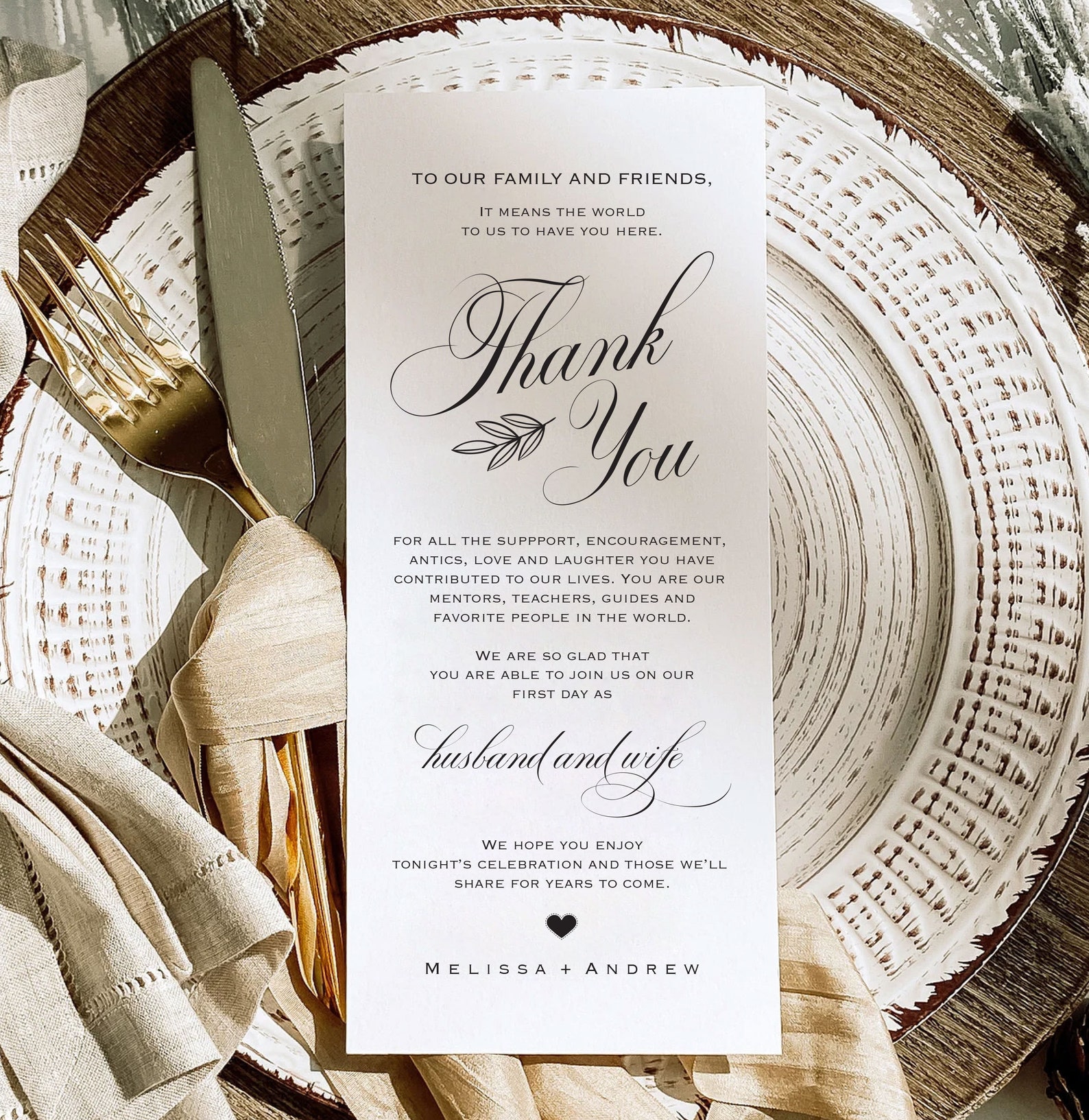 Elegant Wedding Thank You Note Template Wedding Place Setting - Etsy