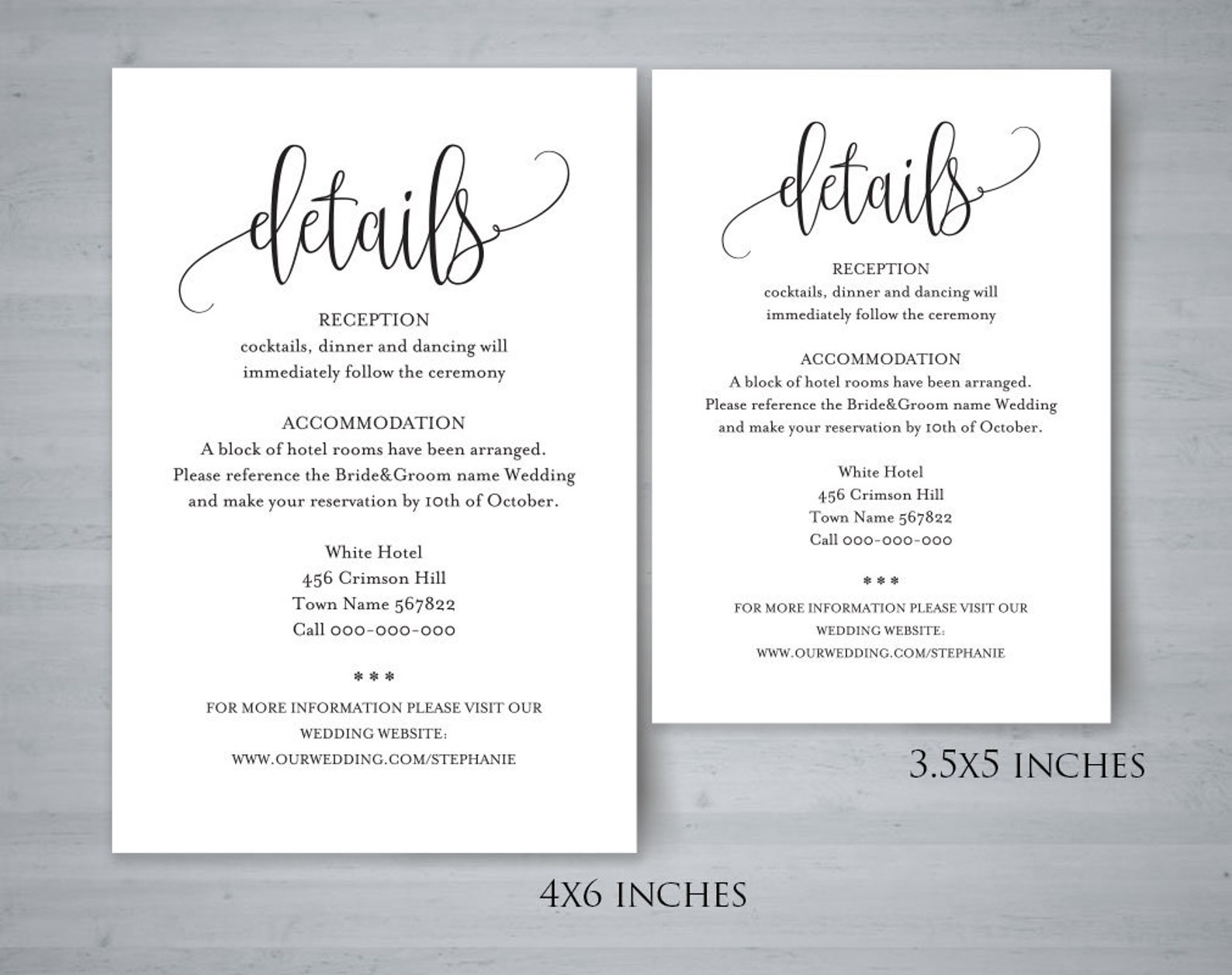 Wedding Details Cards Wedding Card Templates Wedding - Etsy