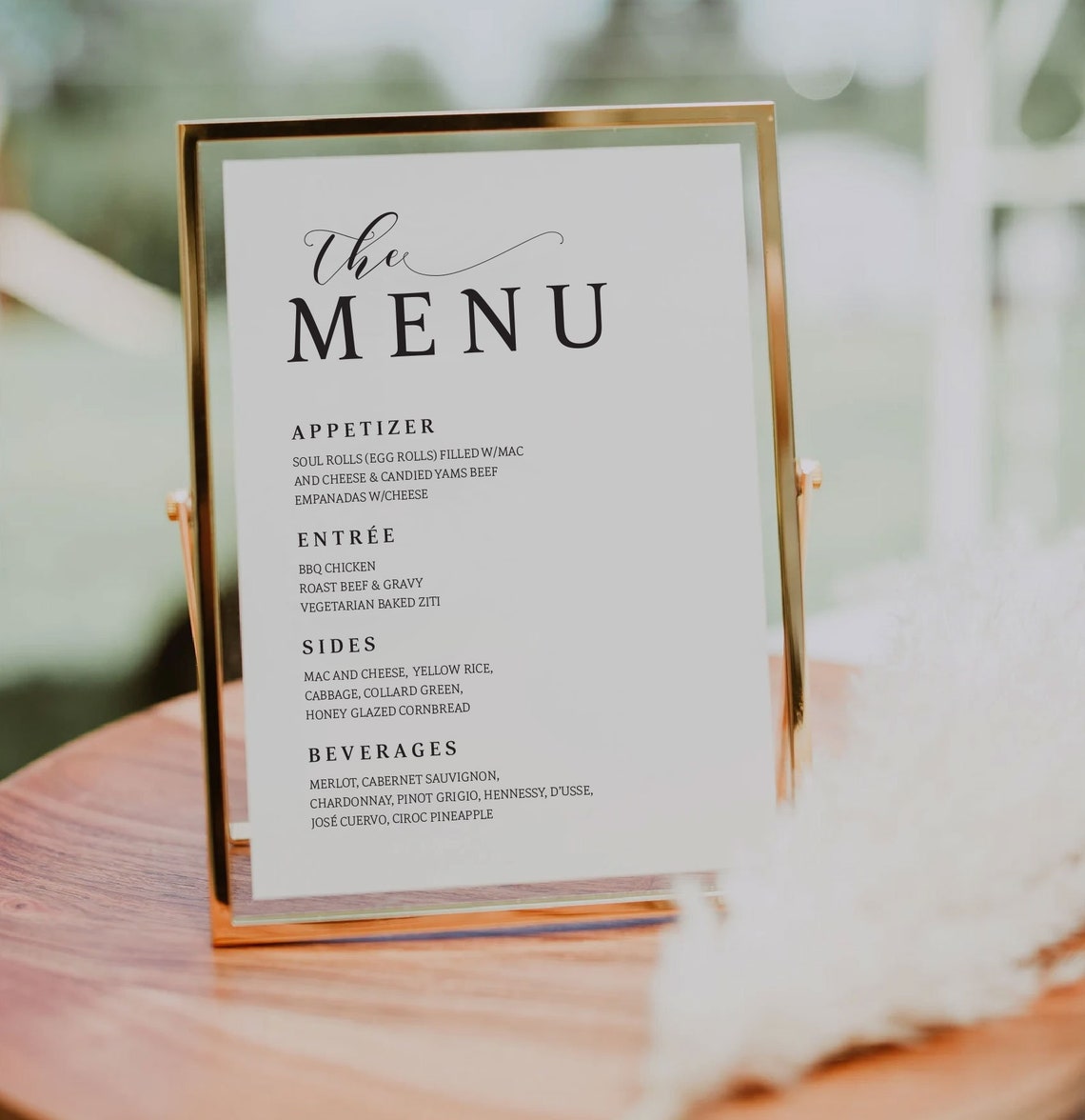 Classic & Elegant Menu Table Sign Wedding Menu Template - Etsy