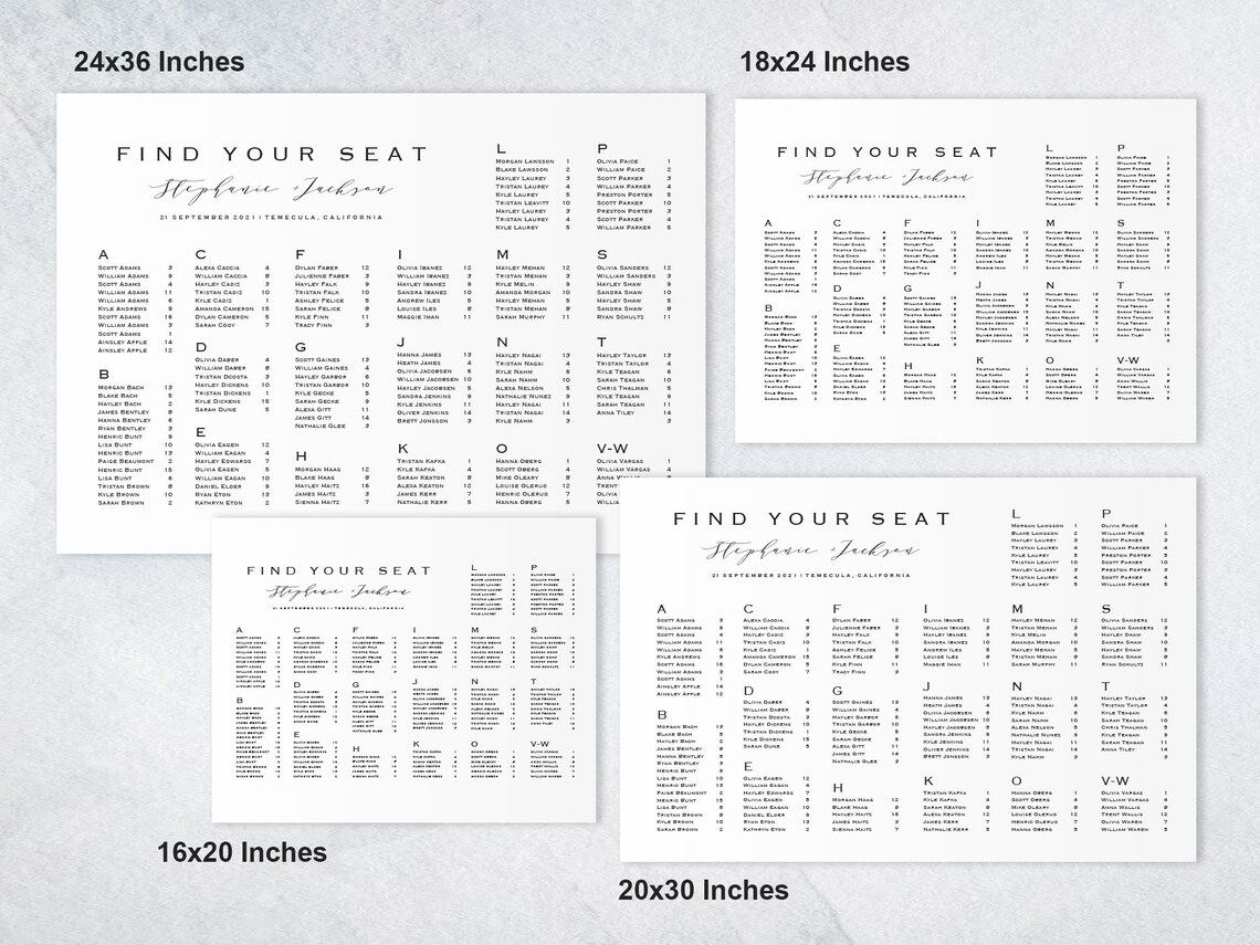 Alphabetical Seating Chart Template Download Minimalist - Etsy