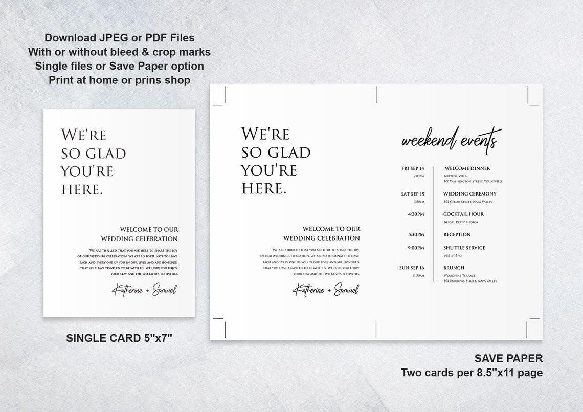 Elegant Welcome Letter & Timeline Template Minimalist Wedding - Etsy