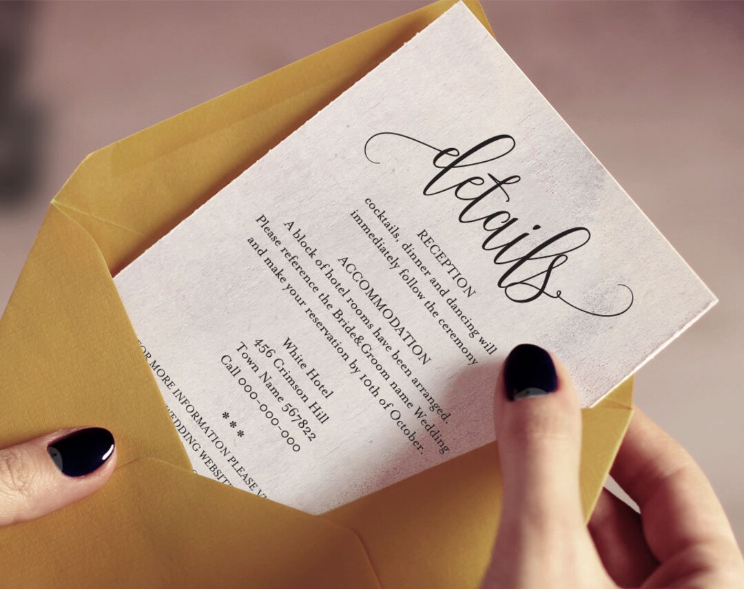 Wedding Details Cards Wedding Card Templates Wedding - Etsy