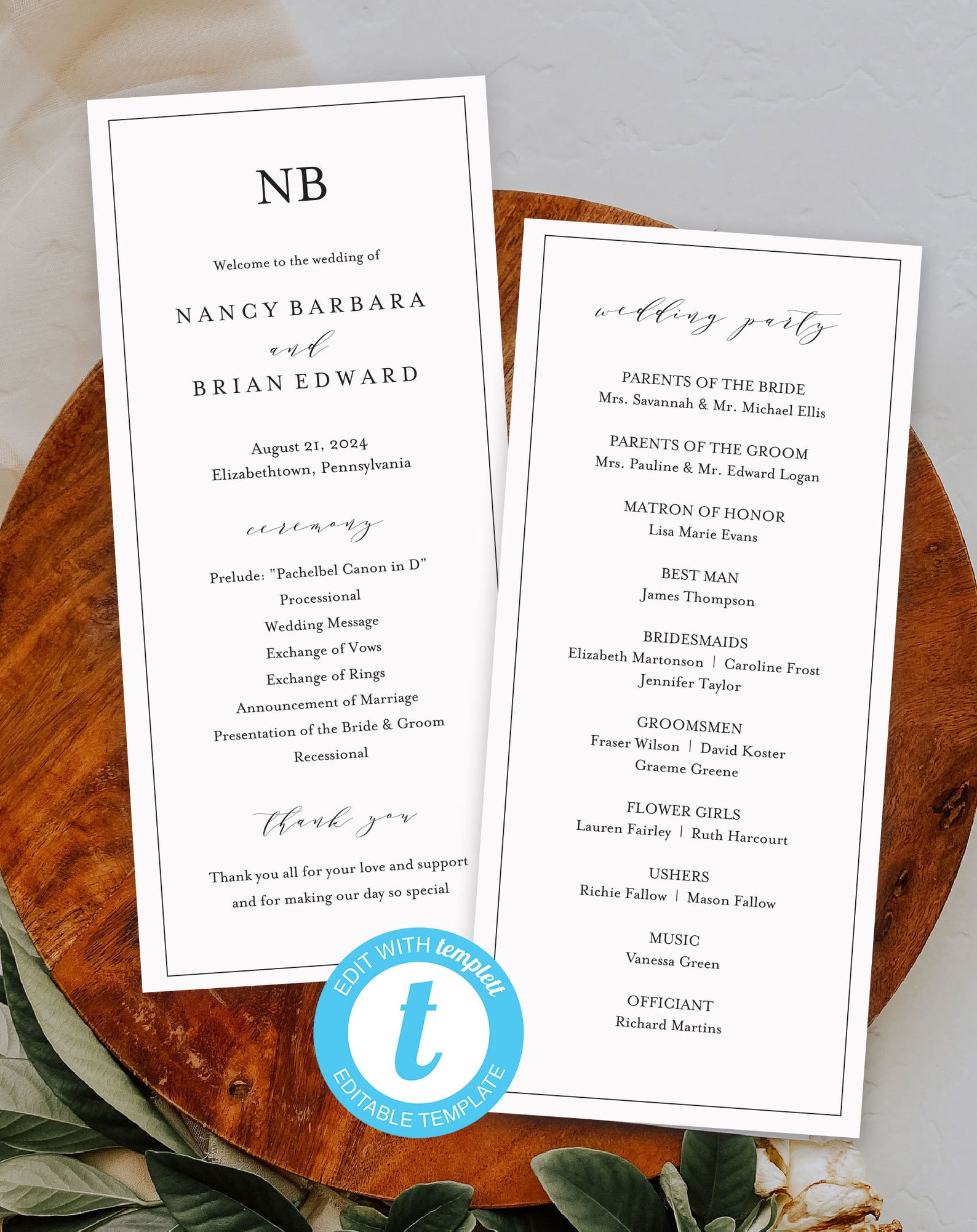 Elegant Wedding Program Template Monogram & Border Wedding - Etsy