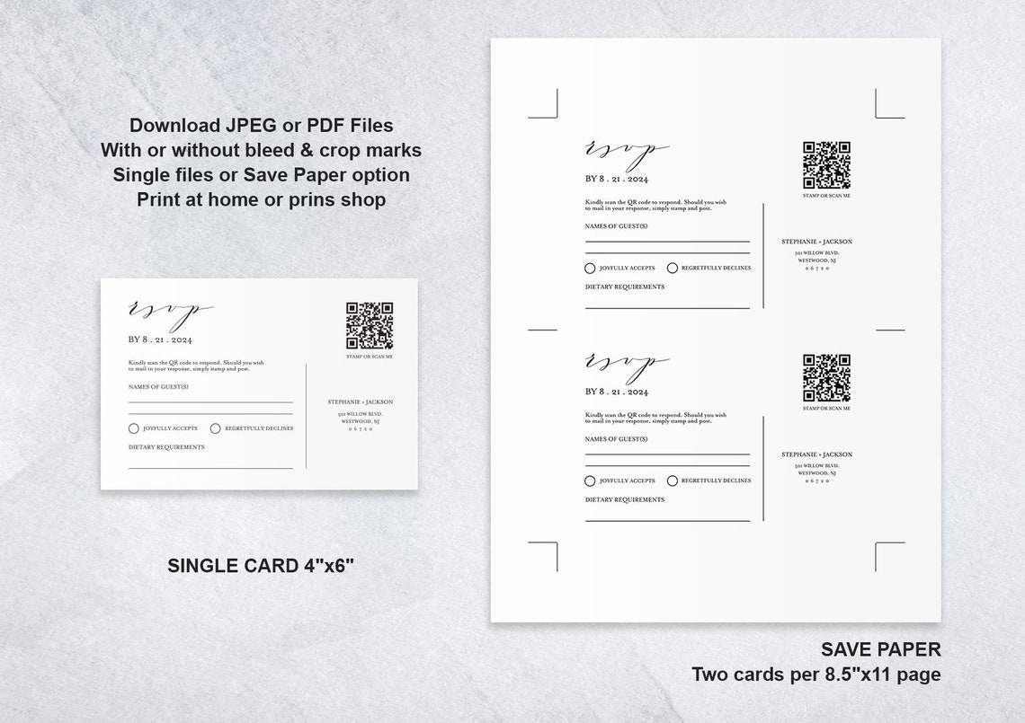 Elegant QR Code RSVP Card Template Wedding Response Online - Etsy