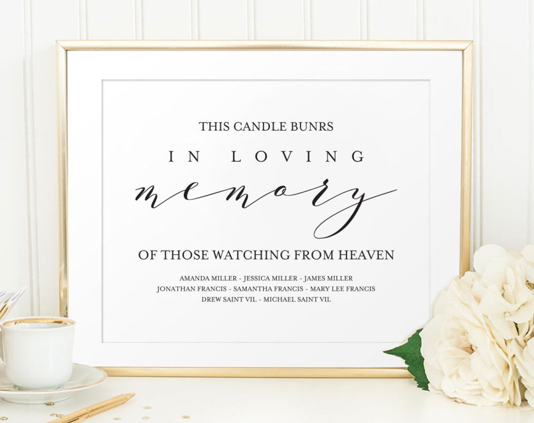 Elegant This Candle Burns in Loving Memory Wedding Sign Template in ...