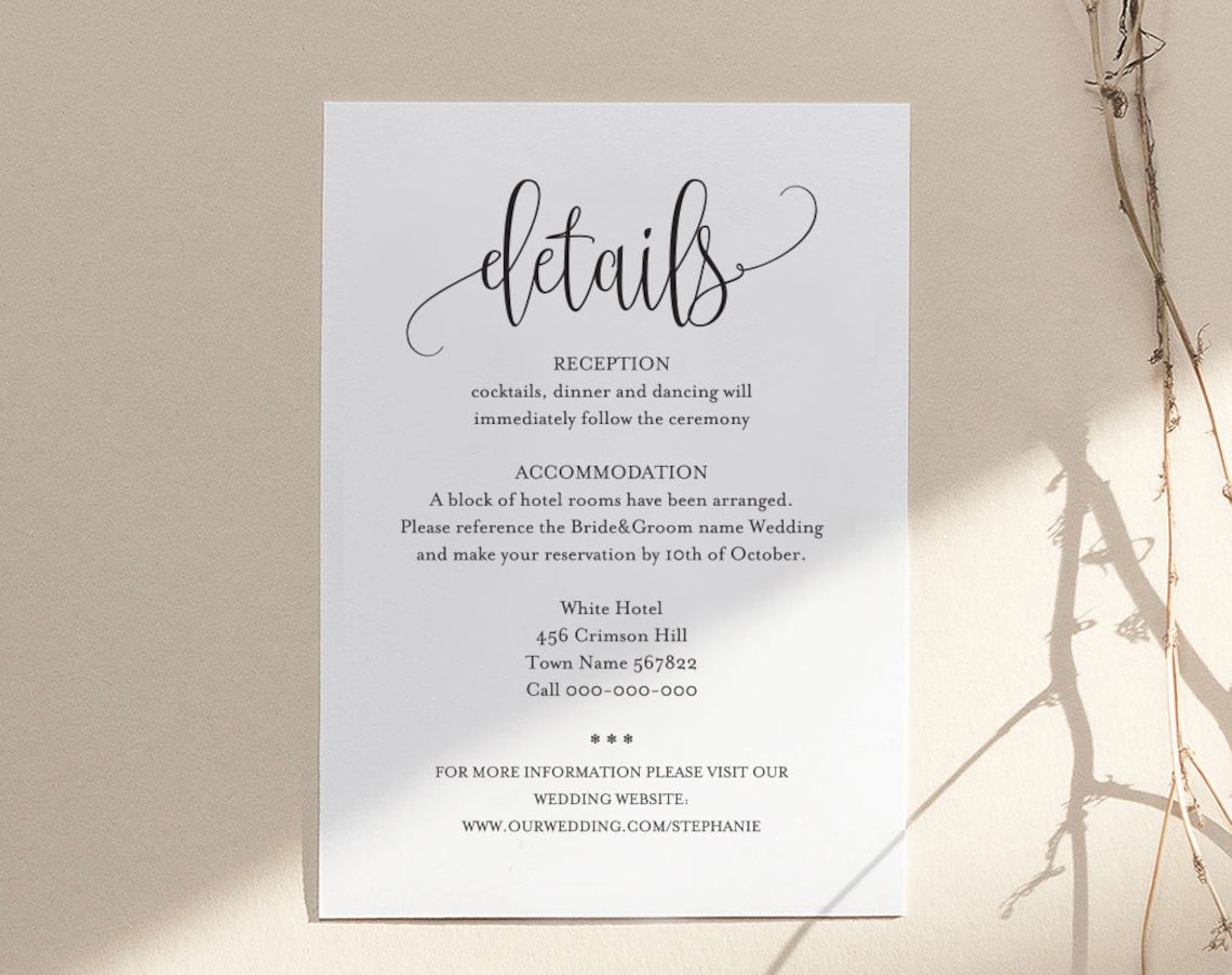 Wedding Details Cards Wedding Card Templates Wedding - Etsy