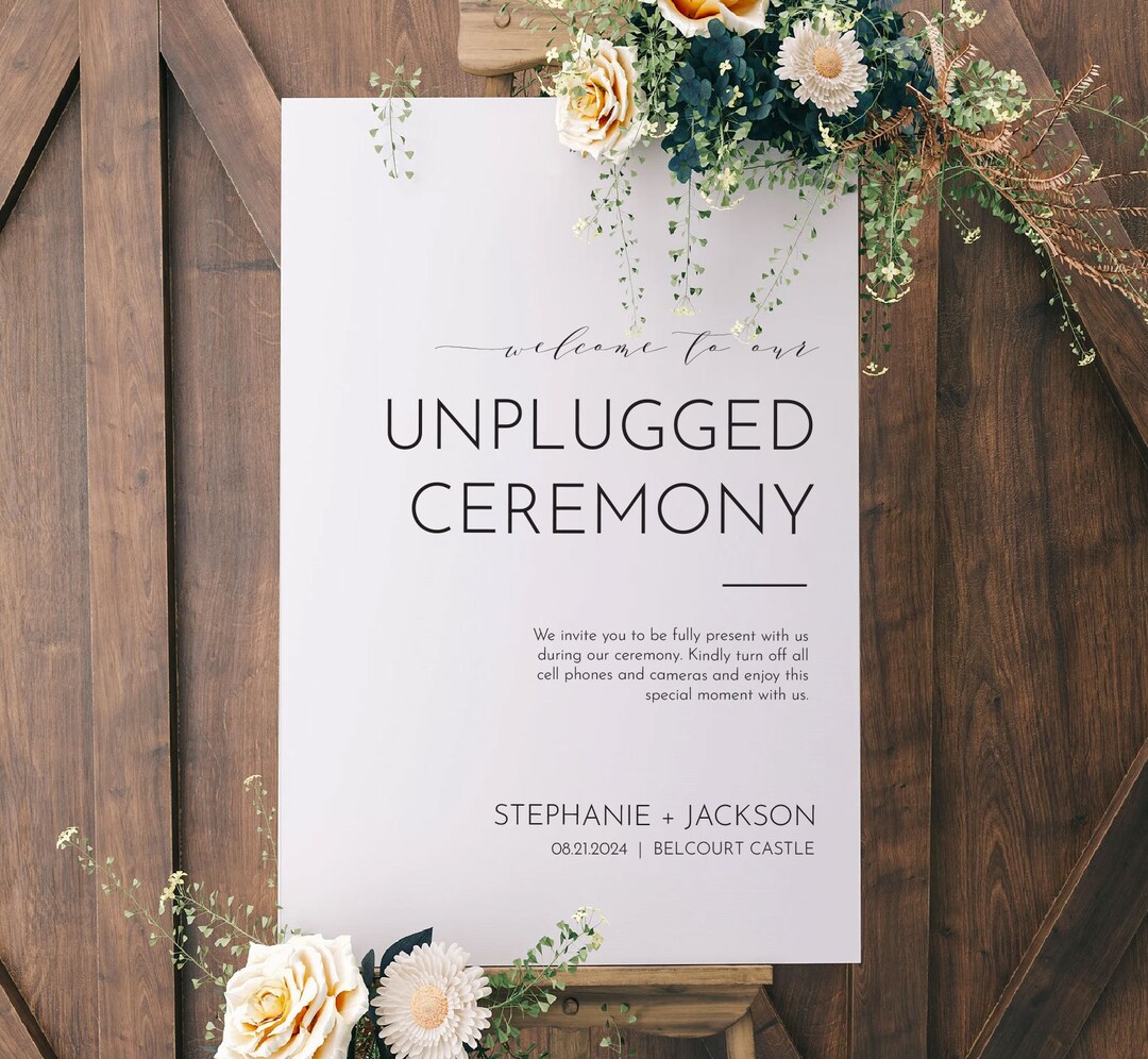 Elegant Unplugged Wedding Sign Template Download Modern Minimalist ...