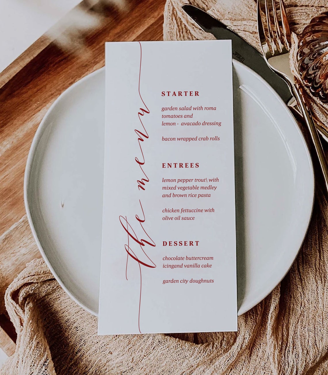 Burgundy Wedding Menu Modern Menu Cards Minimalist Menu - Etsy