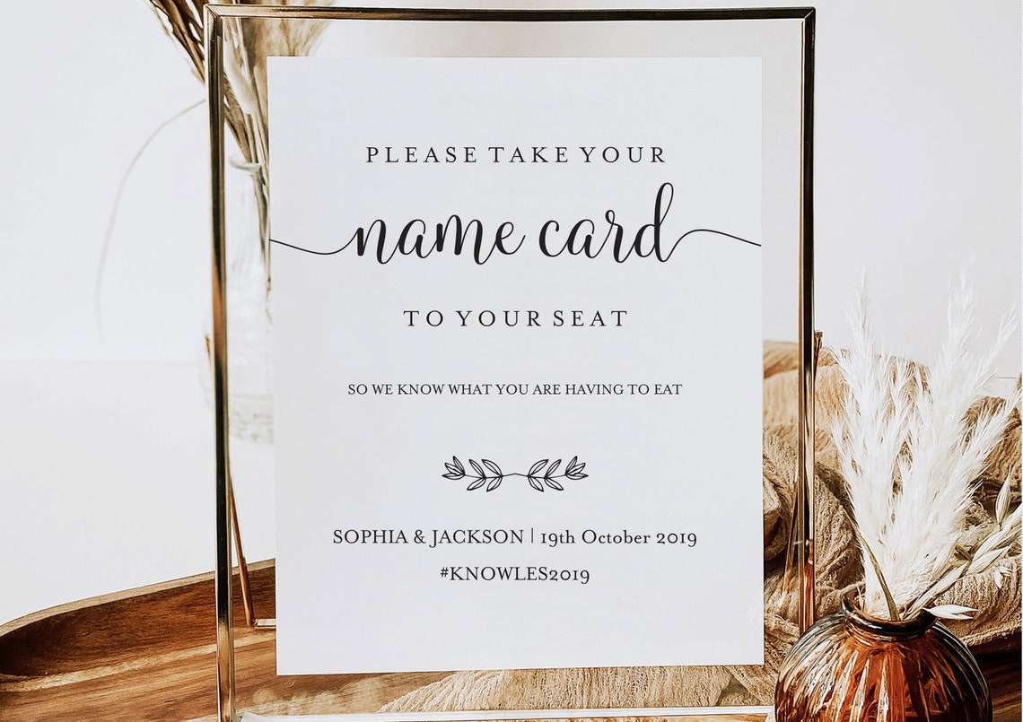 Print at Home Wedding Escort Card Sign Take Your Name Card - Etsy