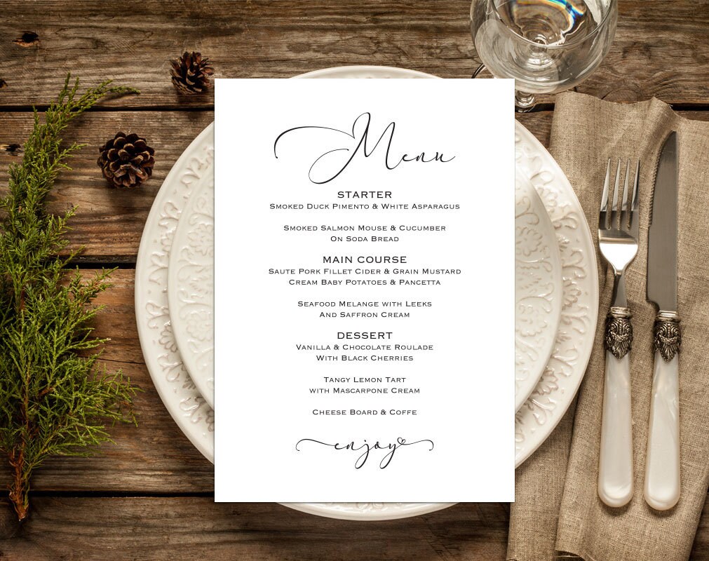 Paper & Party Supplies Party Décor Wedding menu template Edit print TOS ...