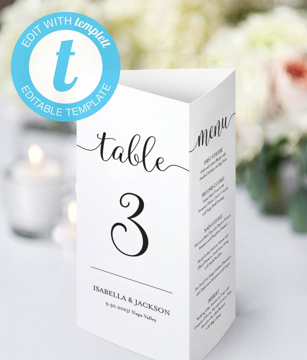 Printable Triangle Table Numbers, Three-sided Table Numbers Menu ...