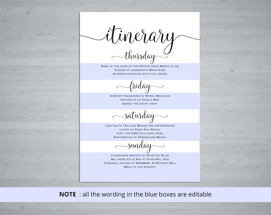 4-day Itinerary Card Itinerary Template Gold - Etsy