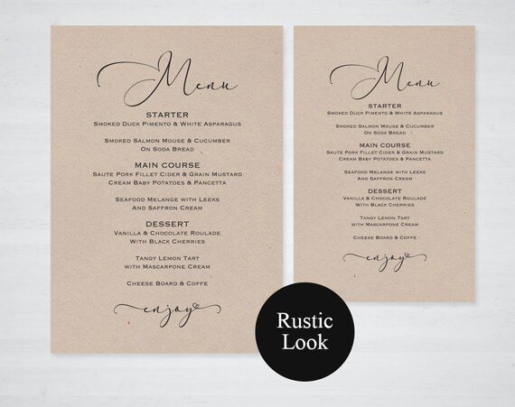 Paper & Party Supplies Party Décor Wedding menu template Edit print TOS ...