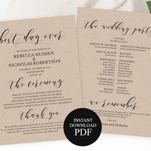 Best Day Ever Wedding Program PDF Card Template, Instant Download ...